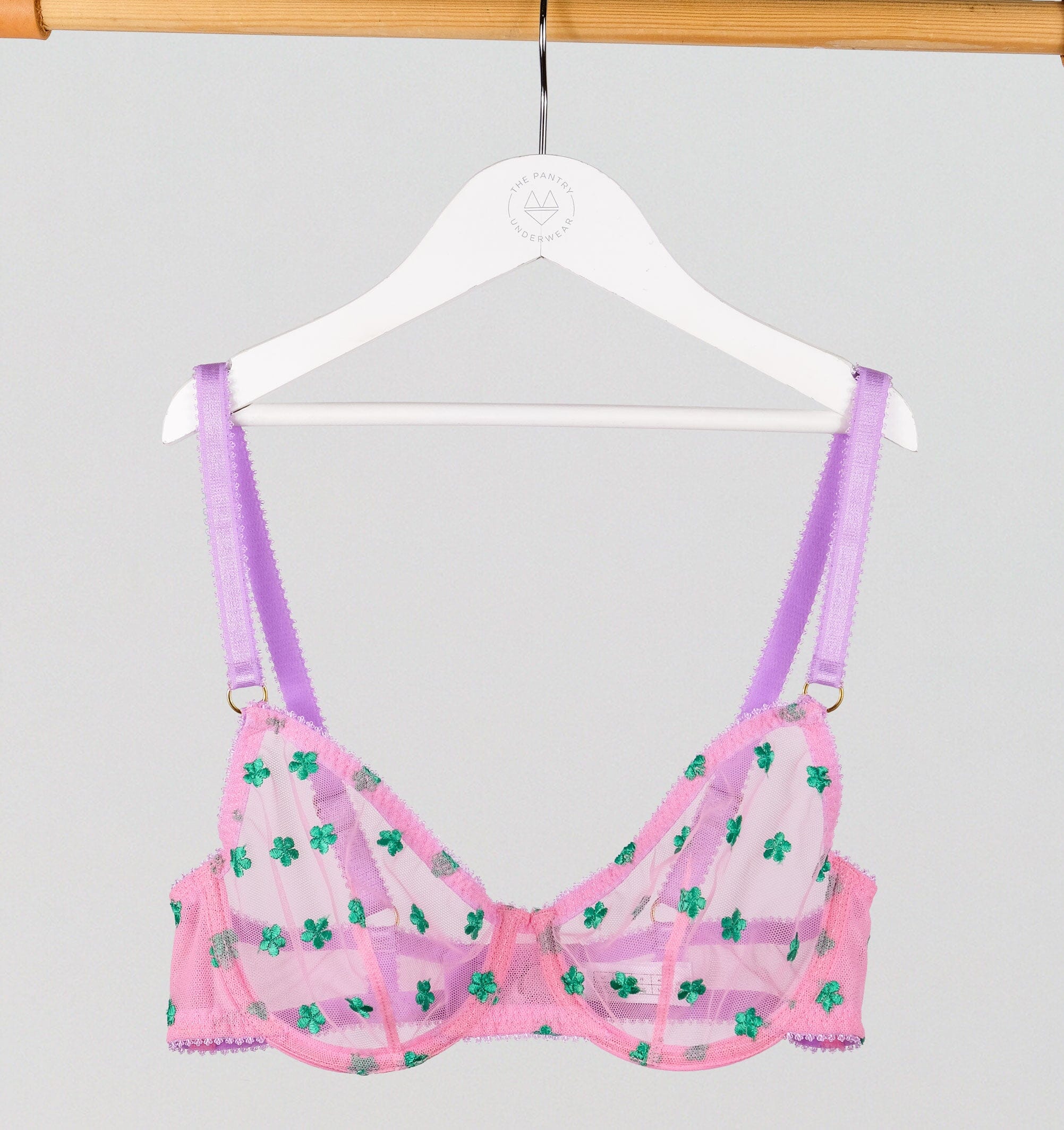 Green daisy & pink mesh balconette – The Pantry Underwear