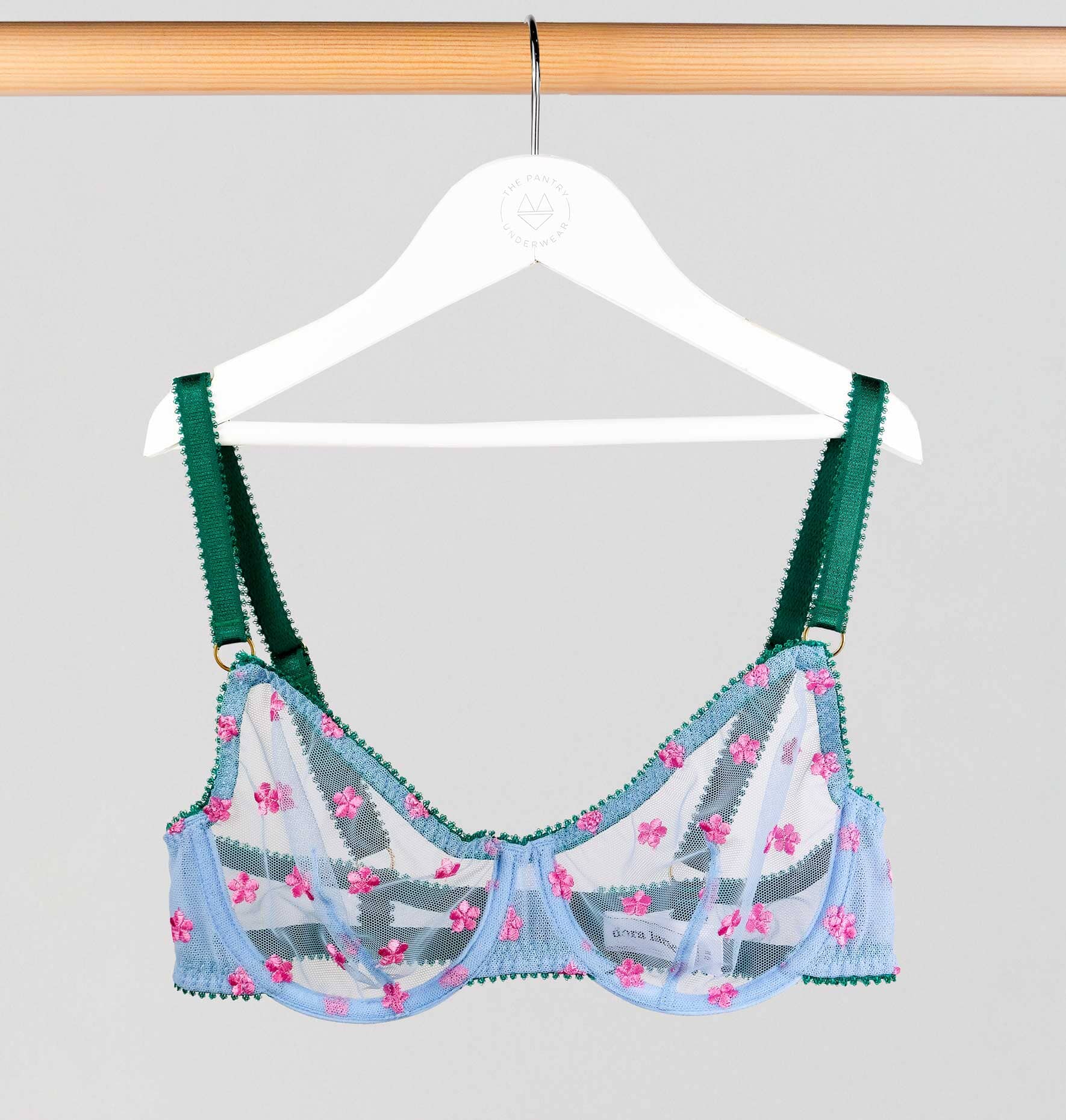 Pink daisy & cornflower mesh balconette – The Pantry Underwear