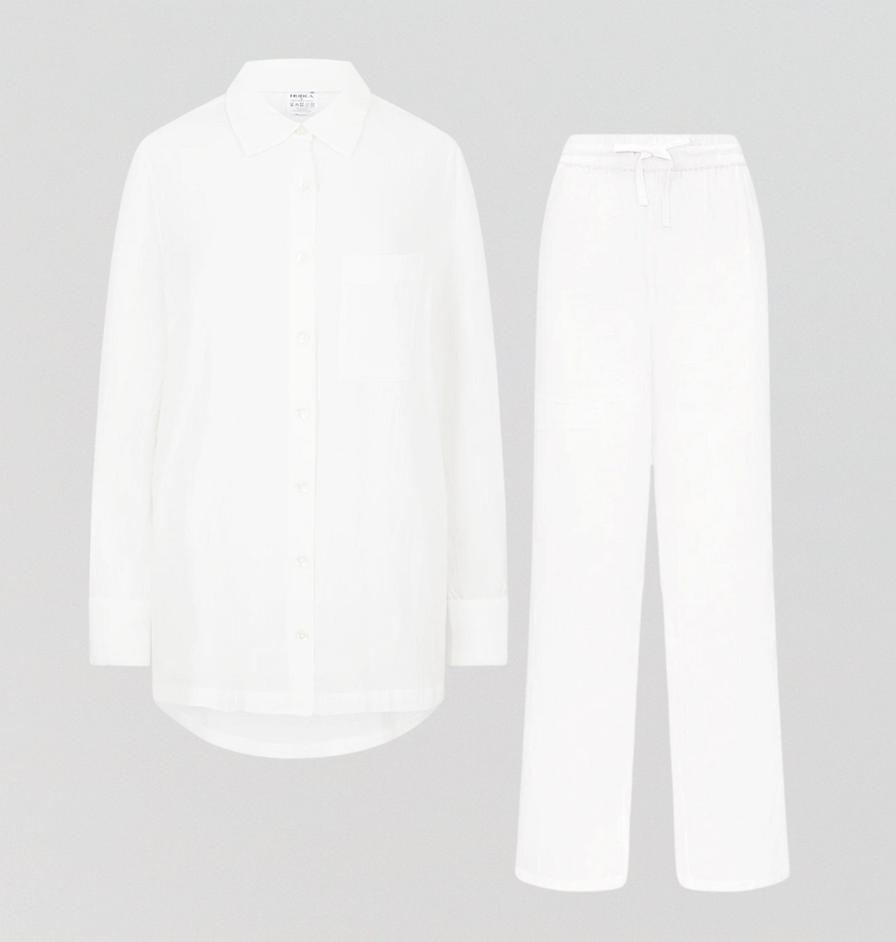 Relaxed fit long cotton pyjamas [Linen White] – The Pantry Underwear