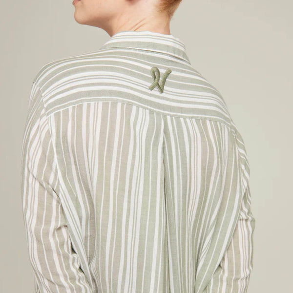 Relaxed fit long cotton pyjamas [Sage stripe] – The Pantry Underwear