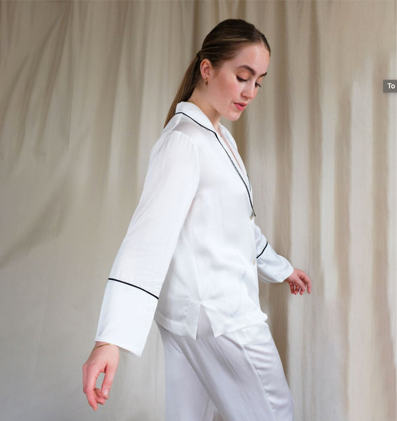 Silk double-breasted pyjama set [Ivory] – The Pantry Underwear